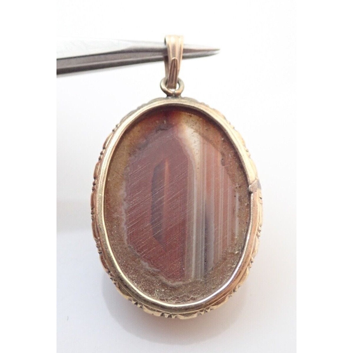 Antique Gold Filled Banded Agate Stone Necklace Pendant - Etsy
