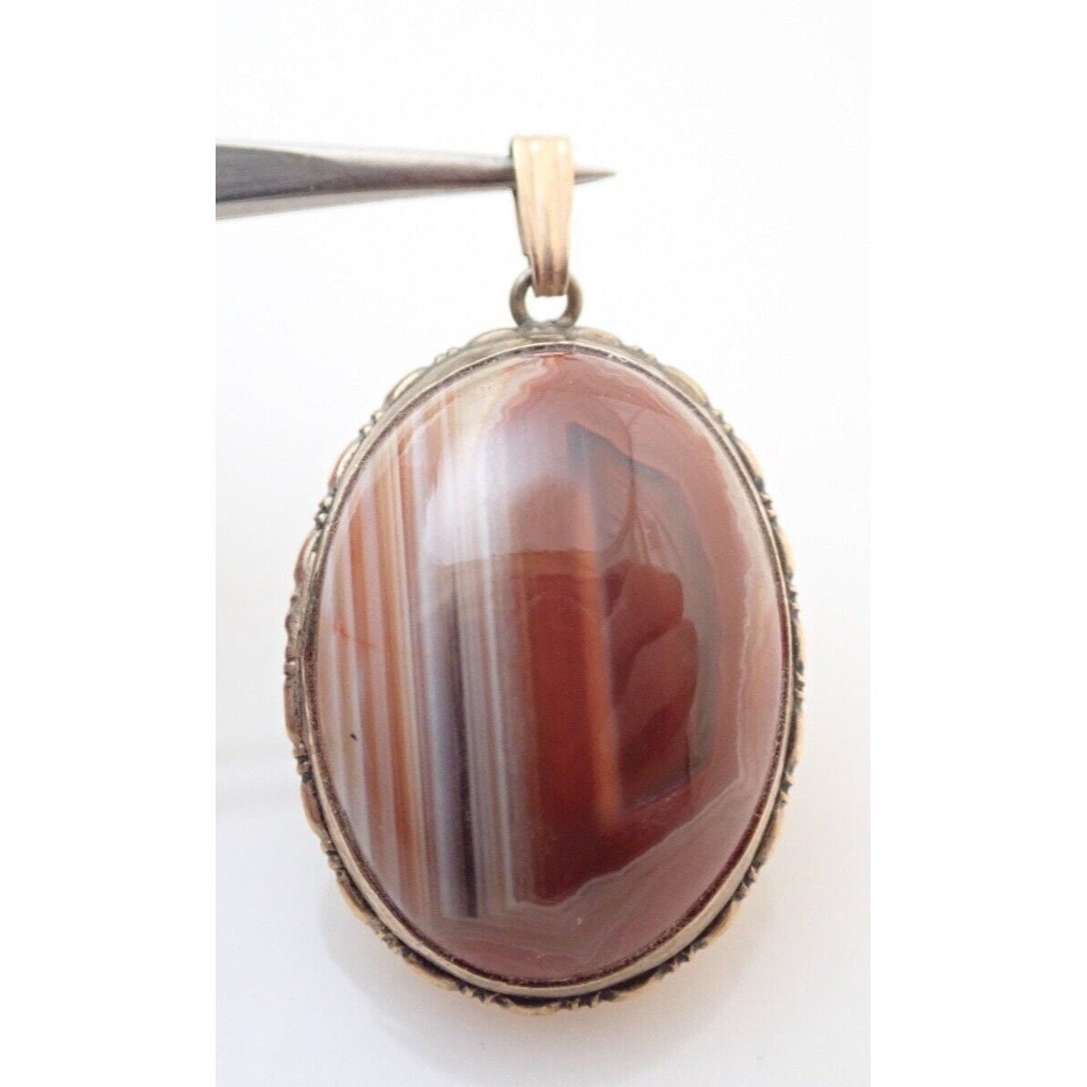 Antique Gold Filled Banded Agate Stone Necklace Pendant - Etsy