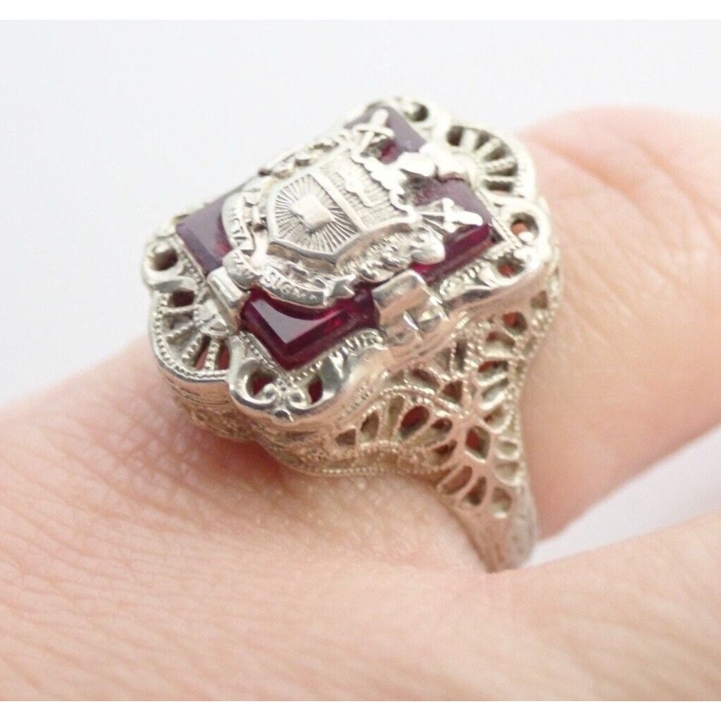 14k Solid White Gold Theta Tau Sigma Sorority Ruby Filigree - Etsy