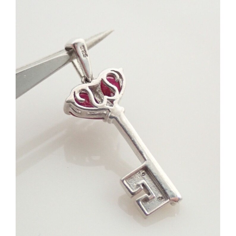 Sterling Silver Pear Shaped Ruby Heart Diamond Key Necklace Pendant - Etsy