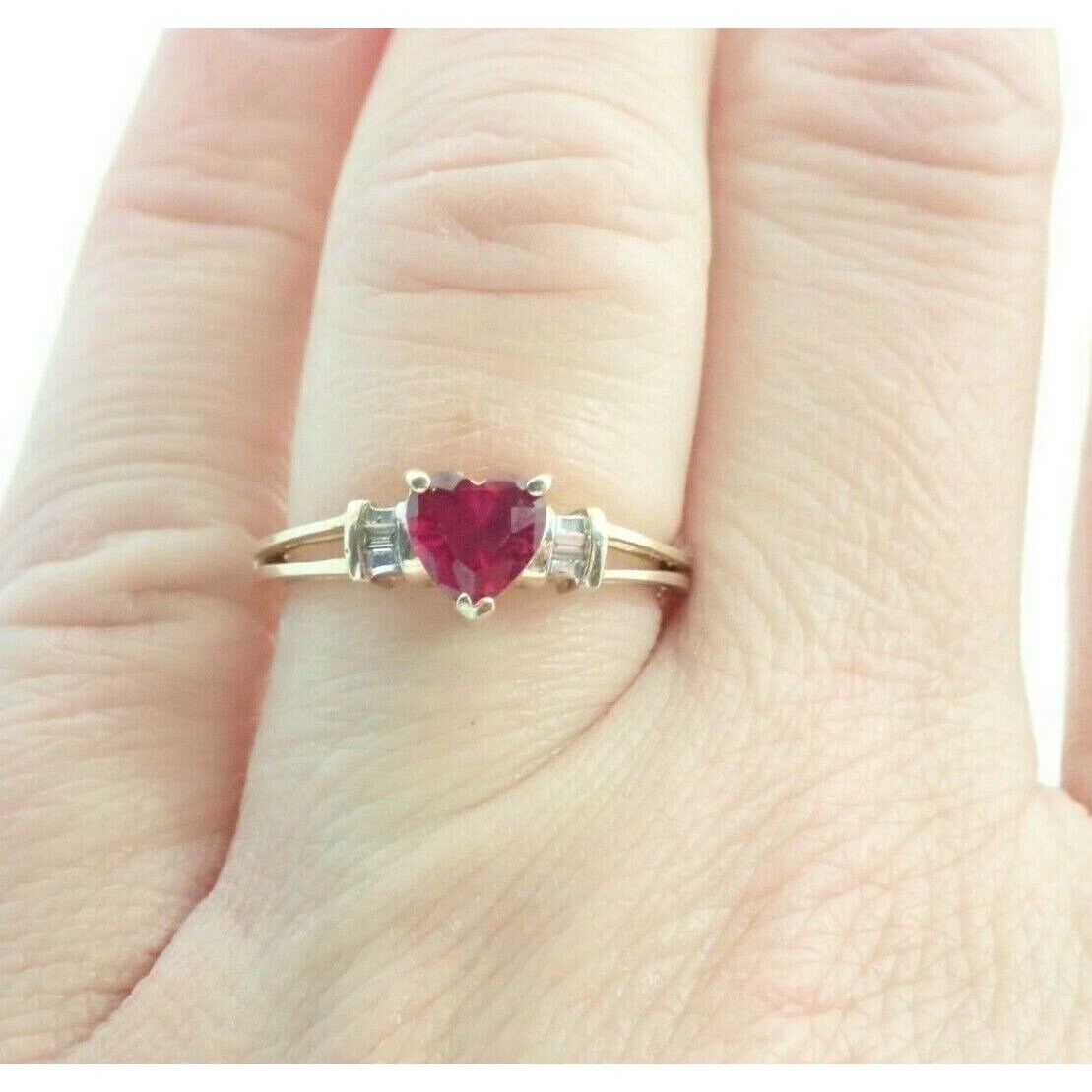10k Solid Yellow Gold Diamond & Ruby Heart Band Ring JCR Sz - Etsy