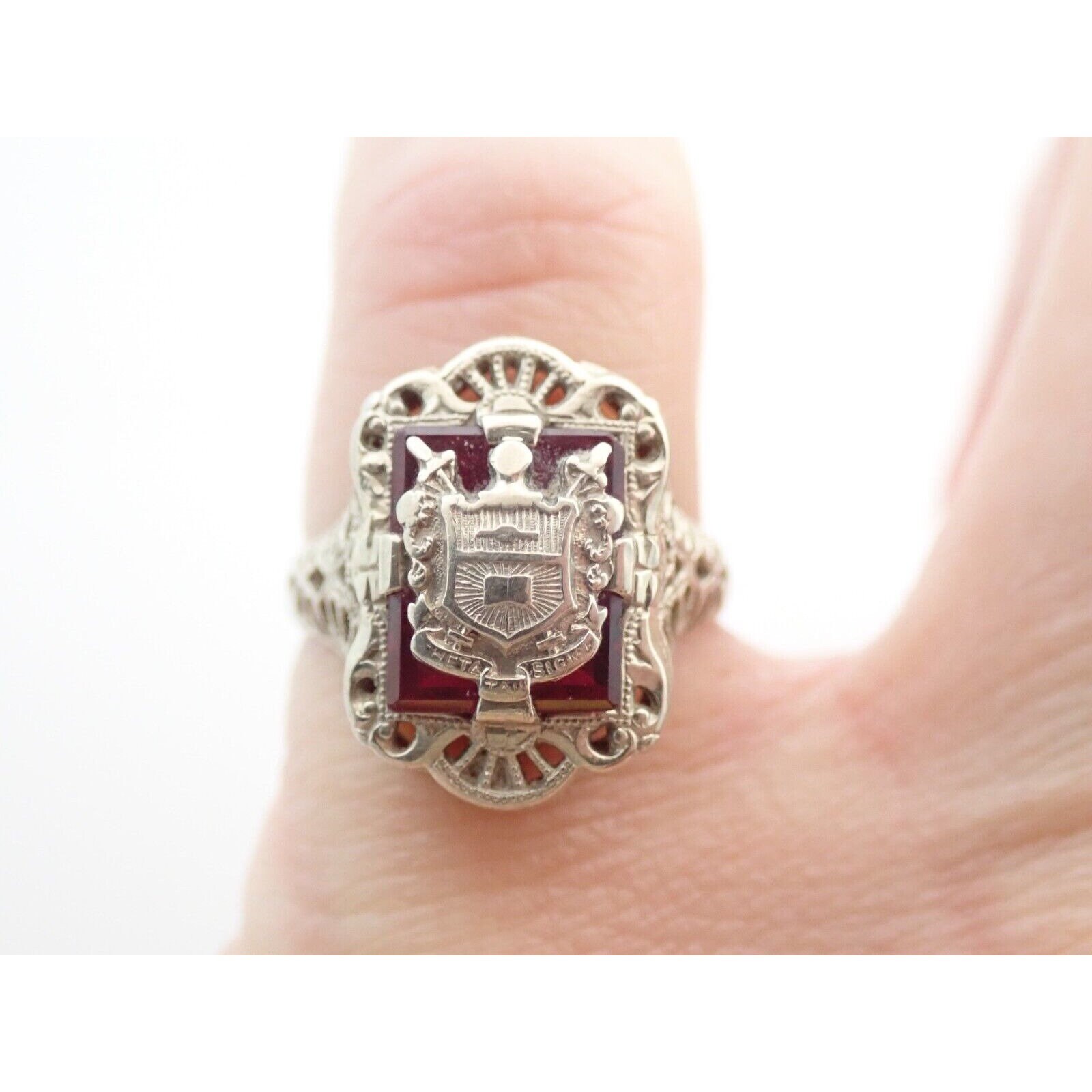14k Solid White Gold Theta Tau Sigma Sorority Ruby Filigree - Etsy