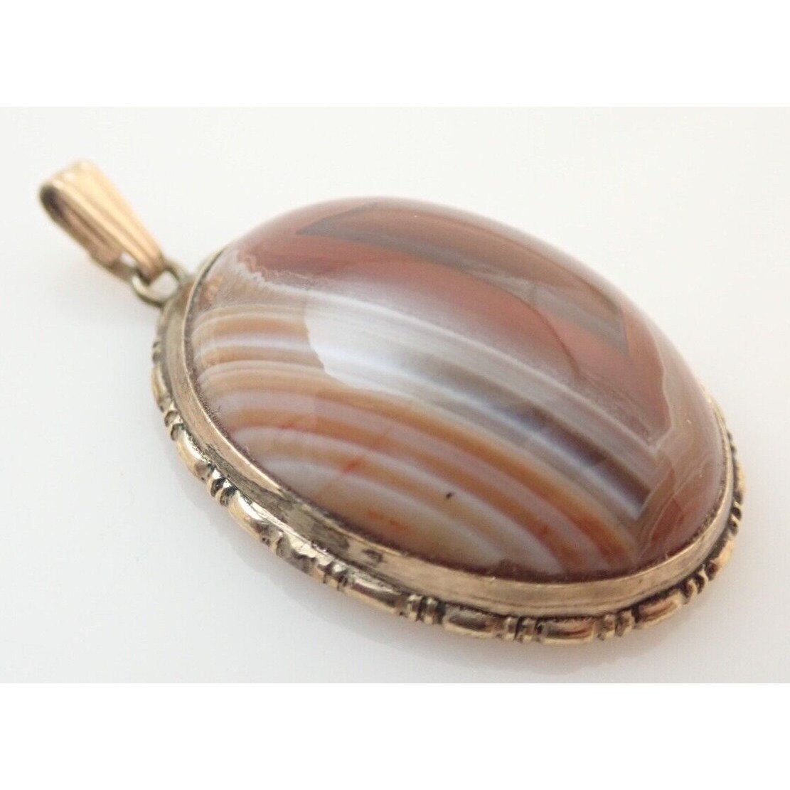 Antique Gold Filled Banded Agate Stone Necklace Pendant - Etsy