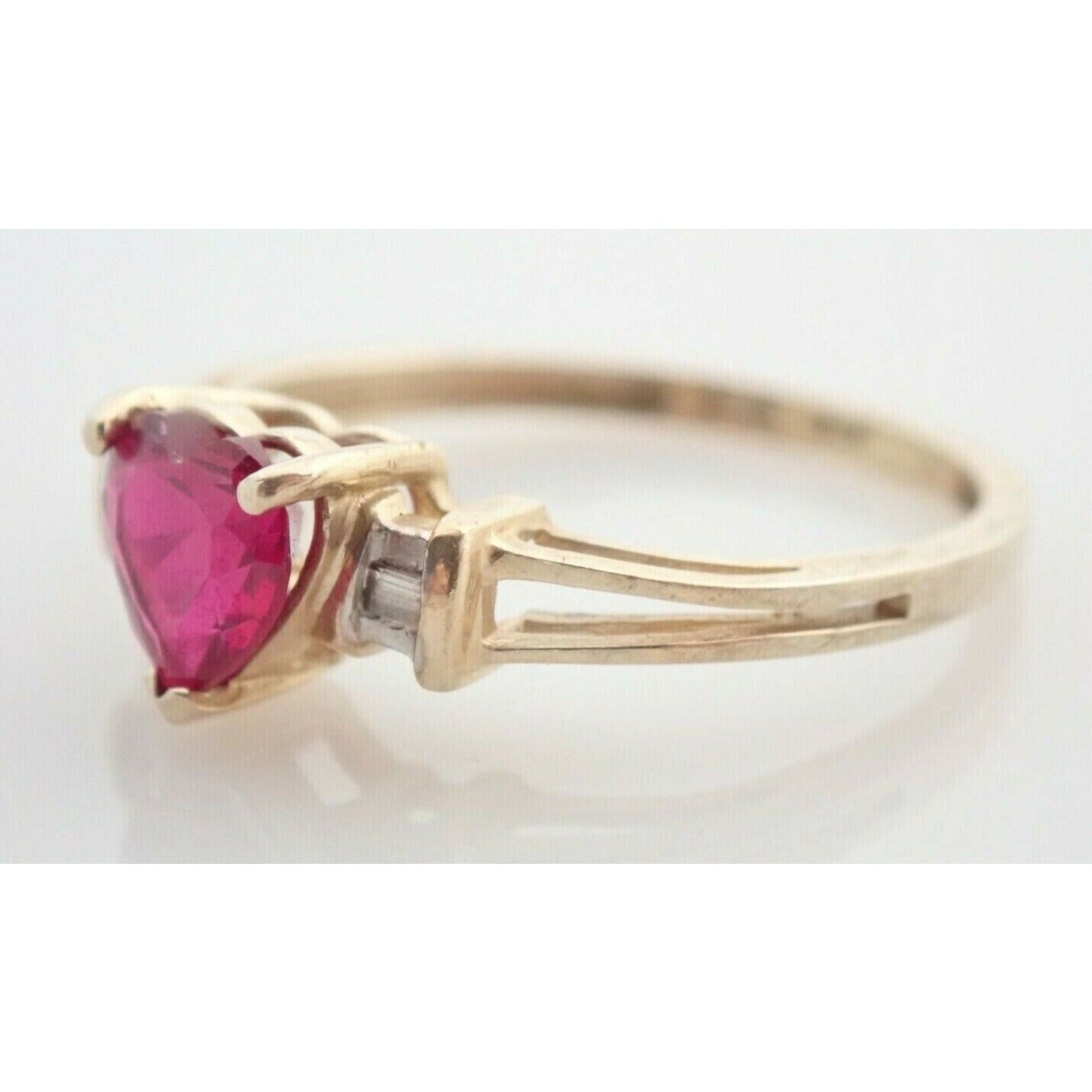 10k Solid Yellow Gold Diamond & Ruby Heart Band Ring JCR Sz - Etsy