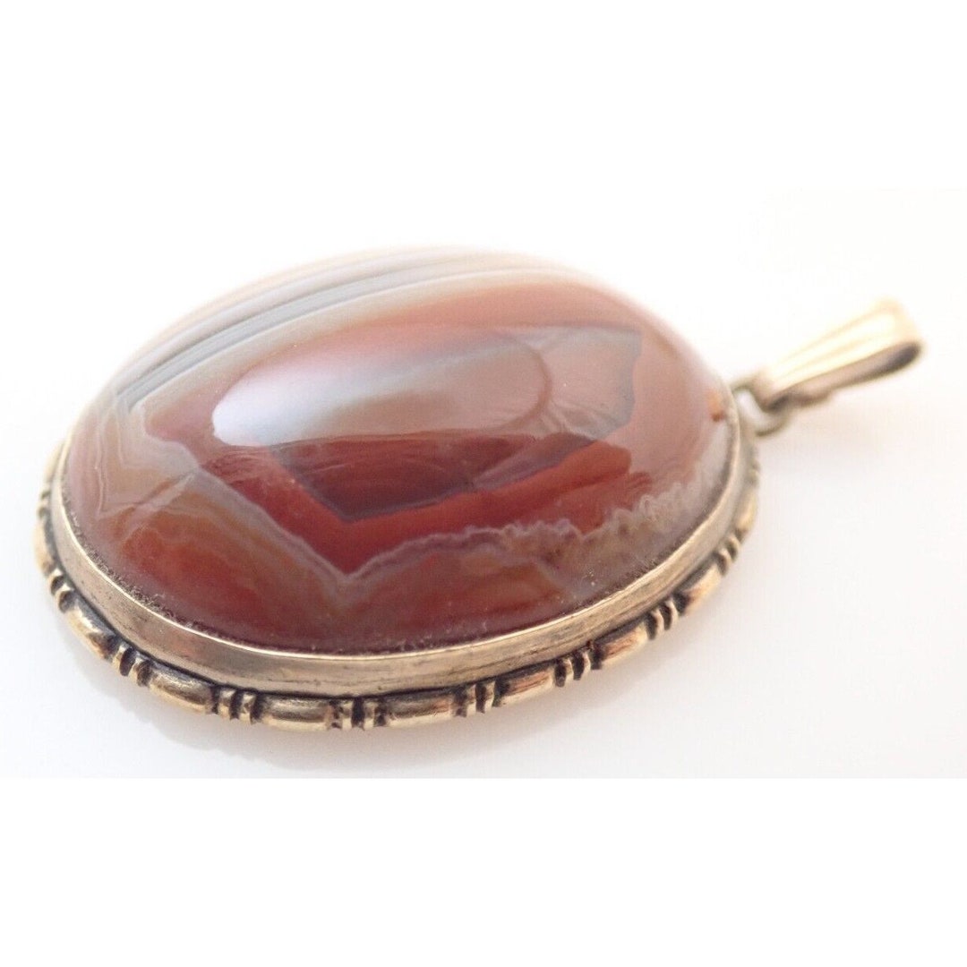Antique Gold Filled Banded Agate Stone Necklace Pendant - Etsy