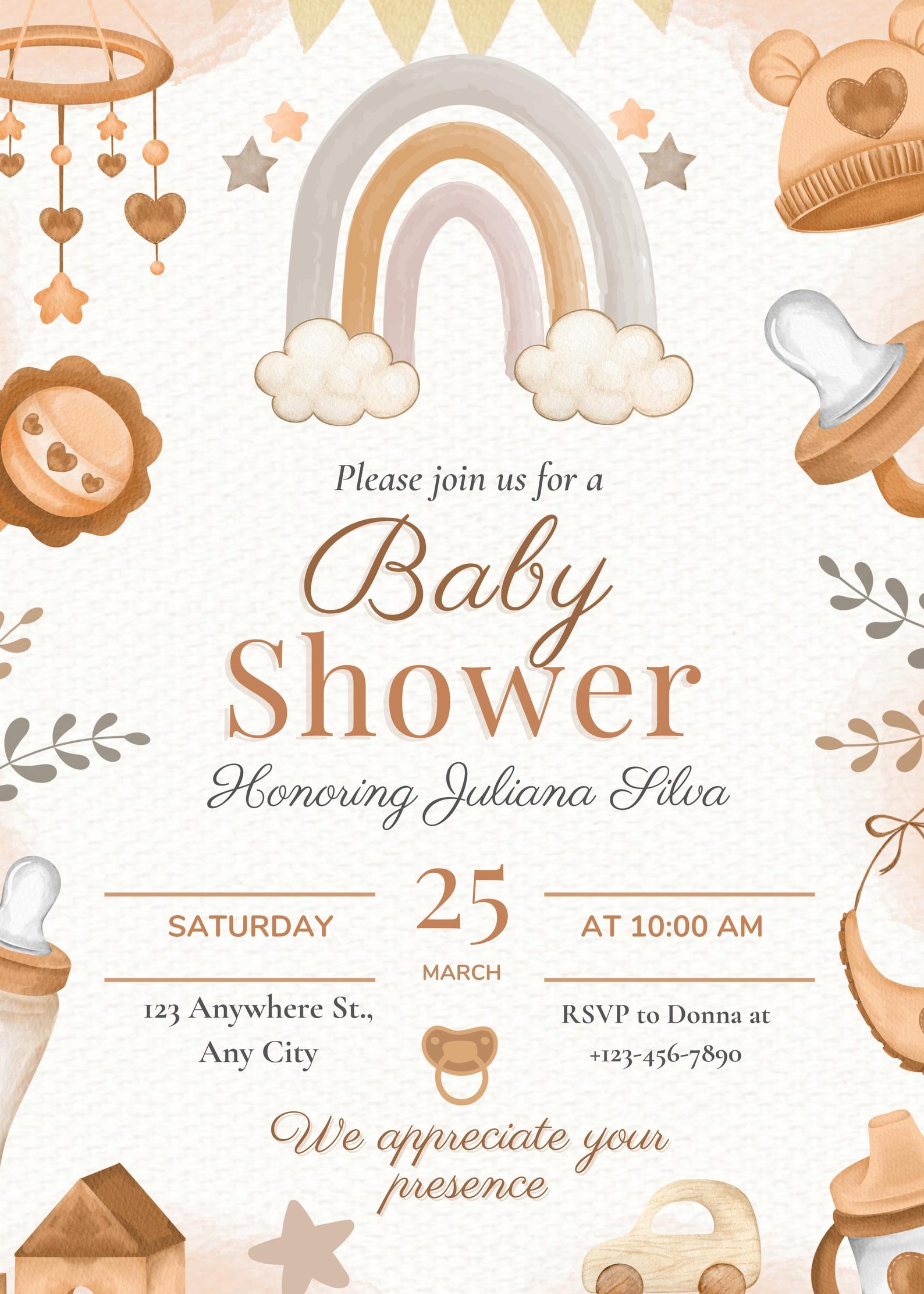 EDITABLE Brown Baby Shower Invitation, Baby in Bloom Shower Invitation ...