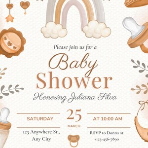 EDITABLE Brown Baby Shower Invitation, Baby in Bloom Shower Invitation ...
