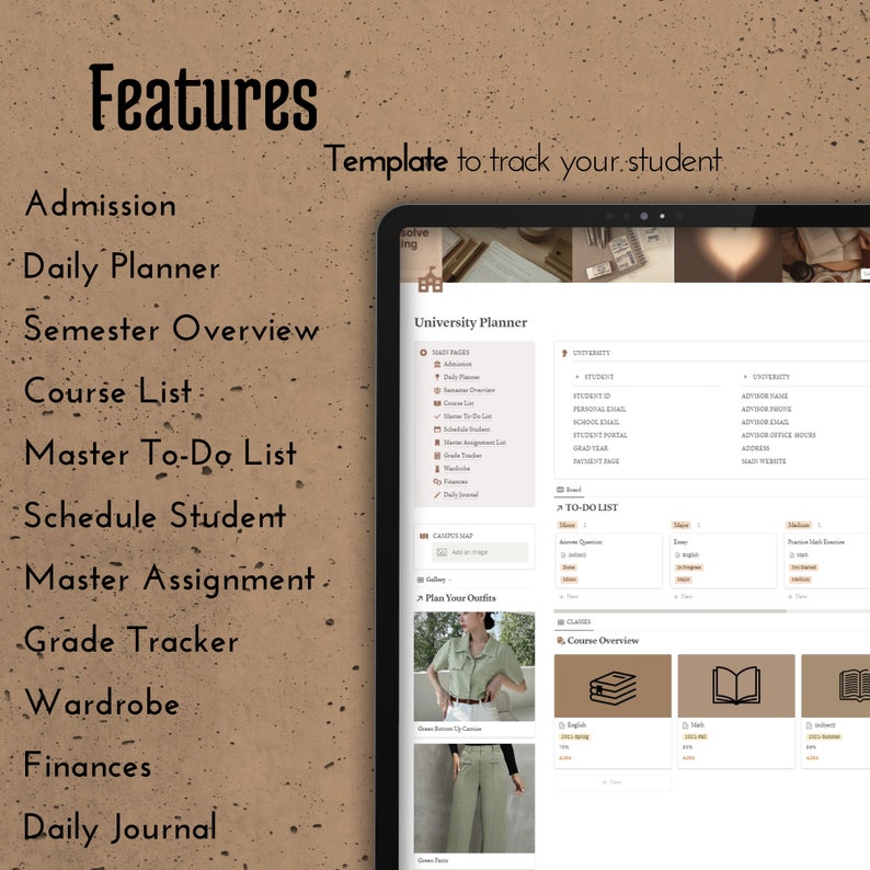 University Planner Notion Template Digital Student College Journal ...