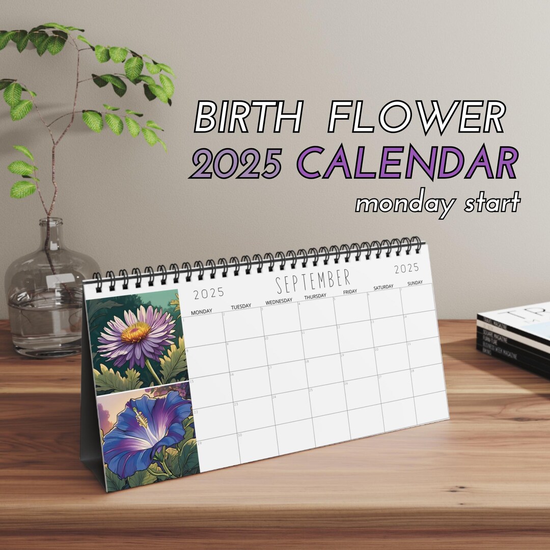 Birth Flower Desktop Calendar 2025, Floral Desk Organizer, Floral Wall ...