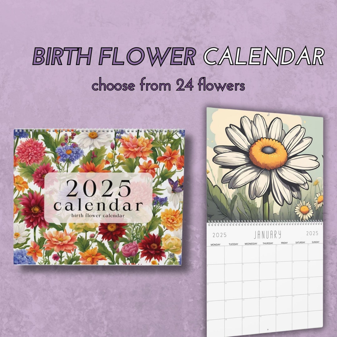 Birth Flower Wall Calendar Floral Monthly Planner, 2025 Yearly ...