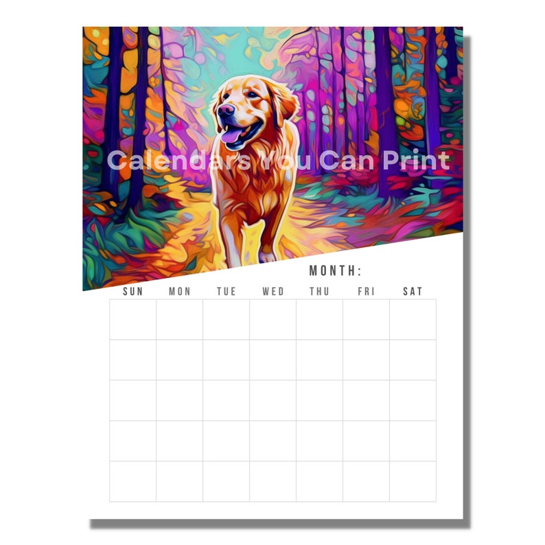 Printable Golden Retriever Calendar - Digital Download (no Year or ...
