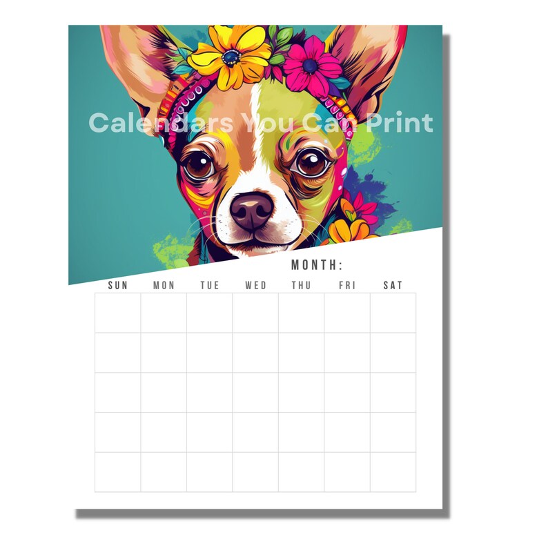 Printable Chihuahua Calendar - Digital Download (no Year or Dates - You ...