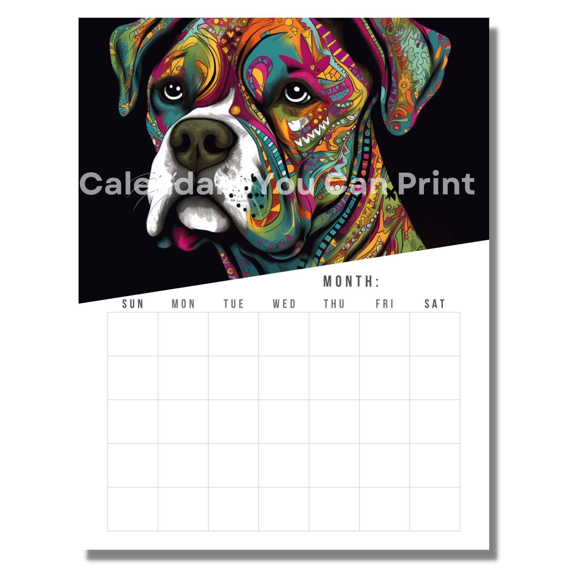 Printable Boxer Calendar - Digital Download (no Year or Dates - You ...