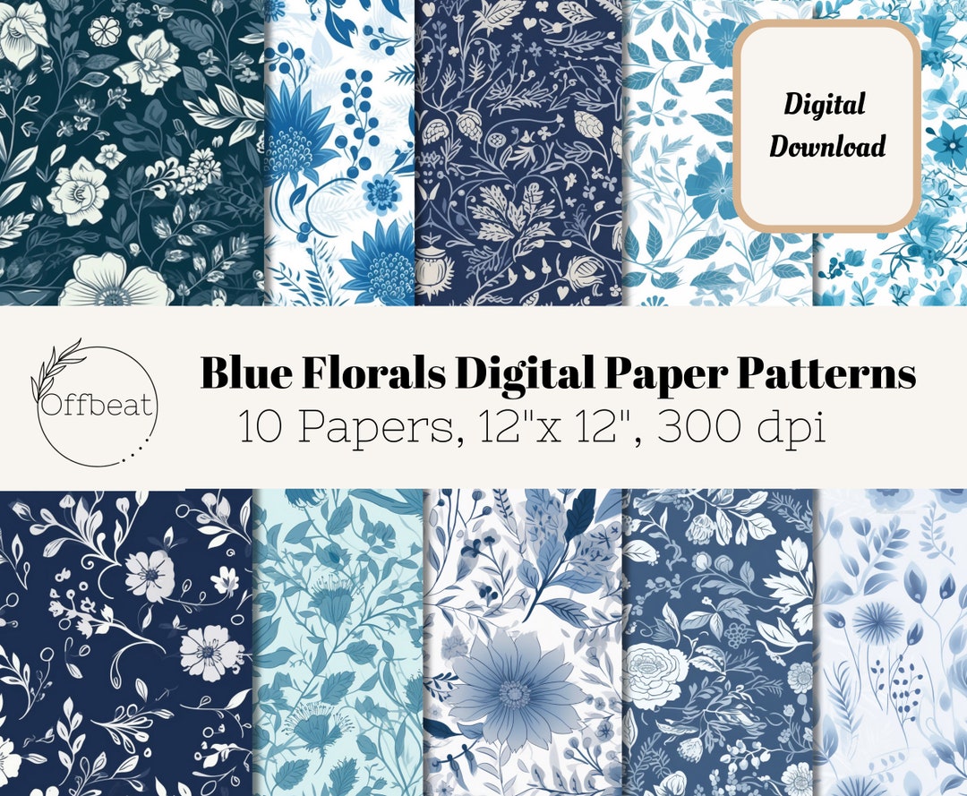 10 Blue Floral Seamless Digital Paper Patterns - Etsy