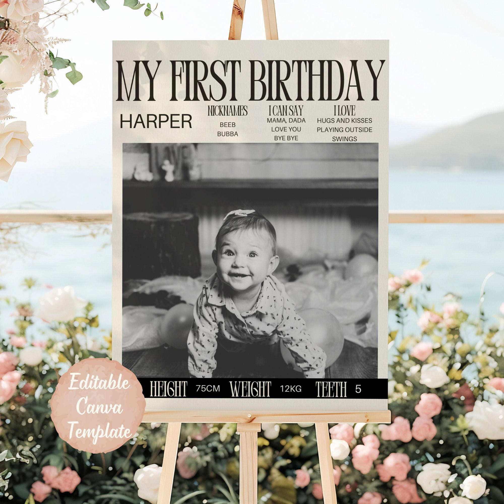 Editable Newspaper First Birthday Sign Newspaper Milestones Sign ...
