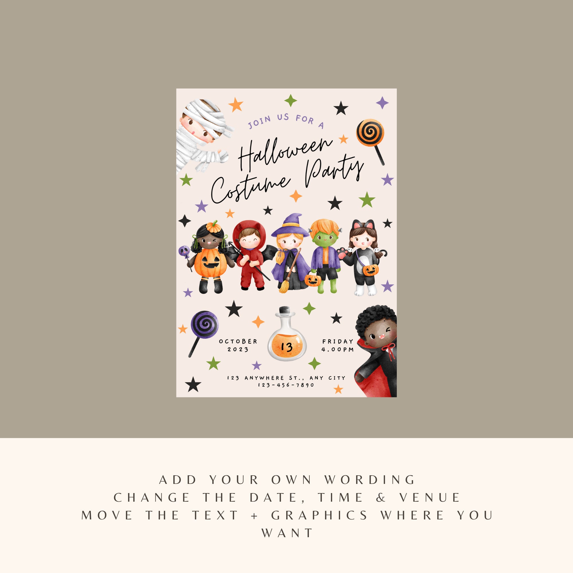 Editable Kids Halloween Party Invitation | Costume Birthday Invite ...