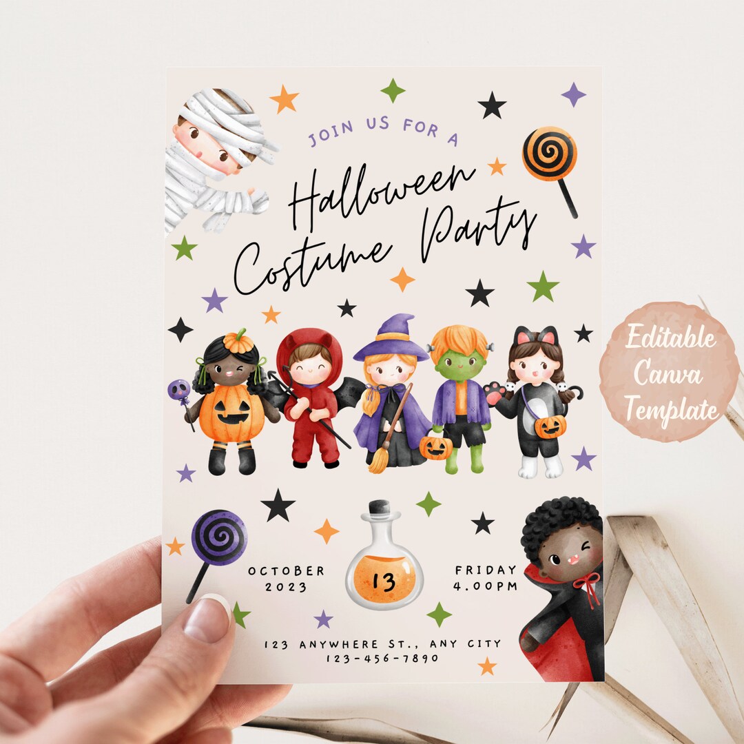 Editable Kids Halloween Party Invitation | Costume Birthday Invite ...