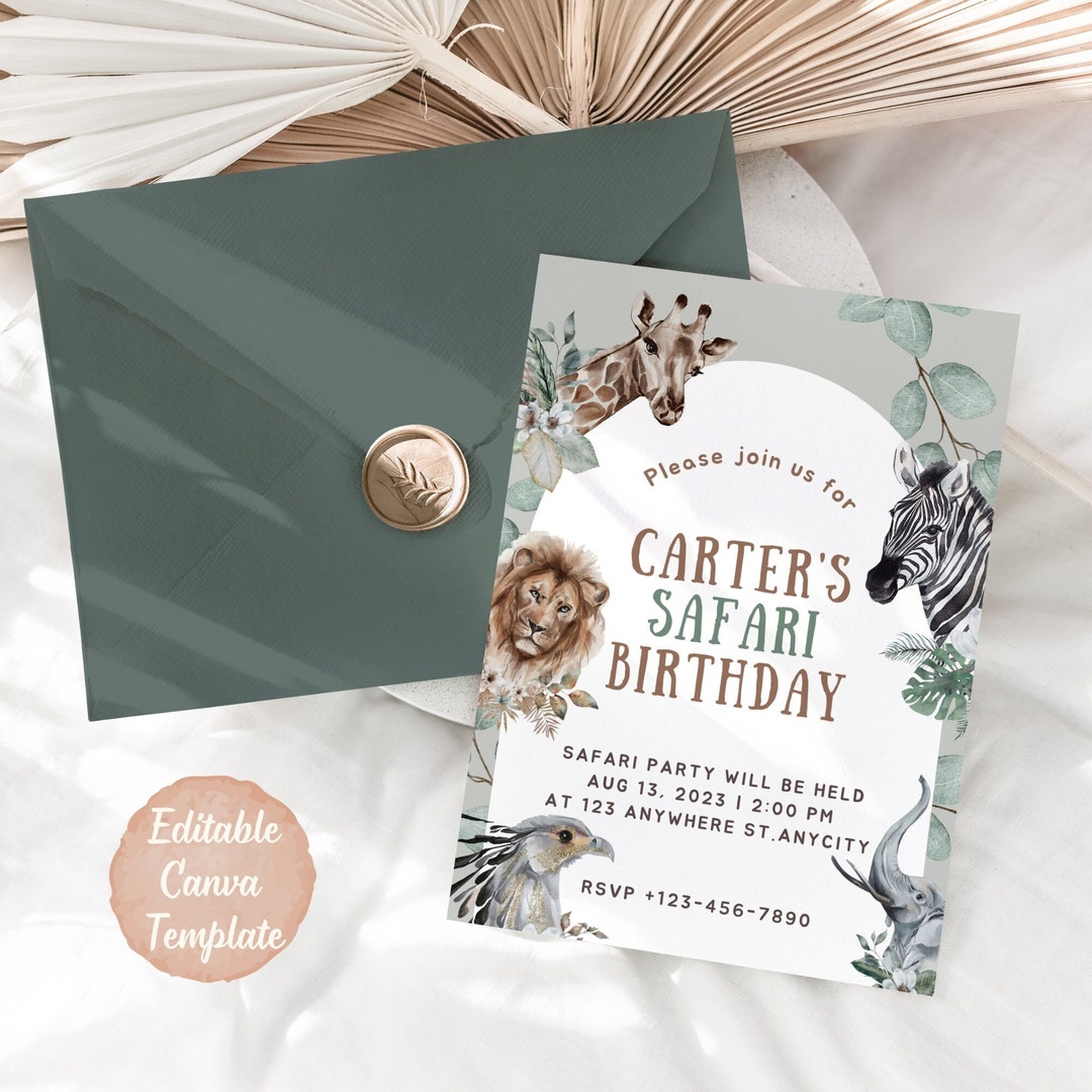 Digital Safari Birthday Party Invitation Boho Jungle Theme Birthday ...