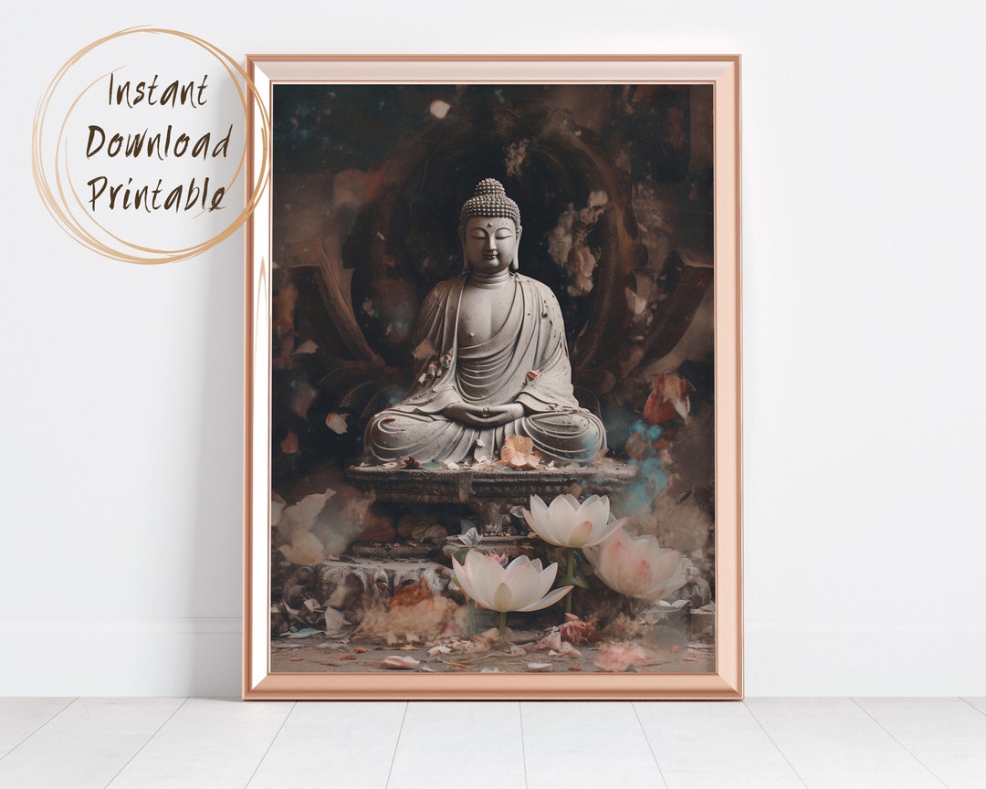 DIGITAL DOWNLOAD - Buddha Floral Printable Wall Art, Buddhist Poster ...