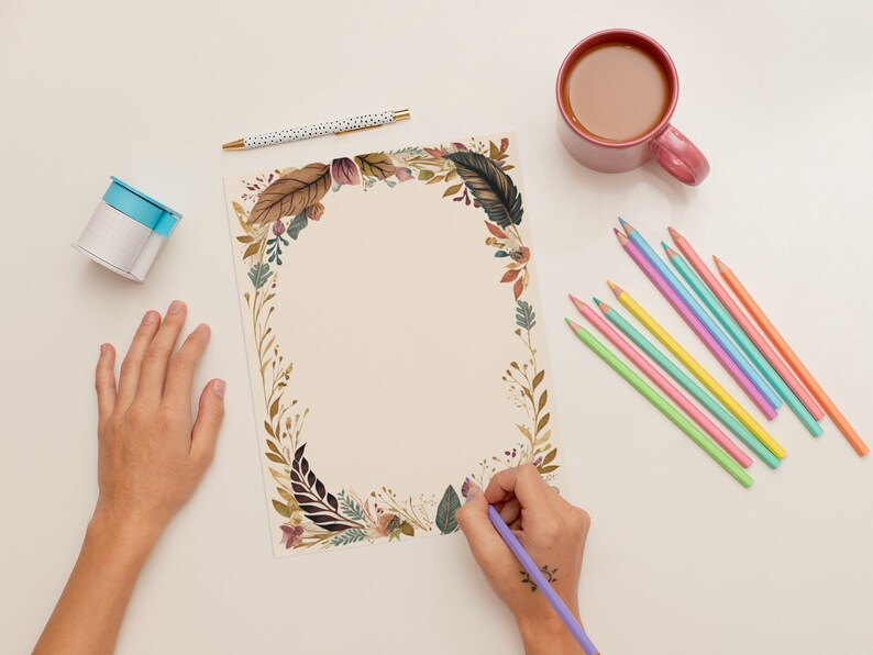 Printable Stationery Papers, Digital Download Boho Floral A4 & US ...