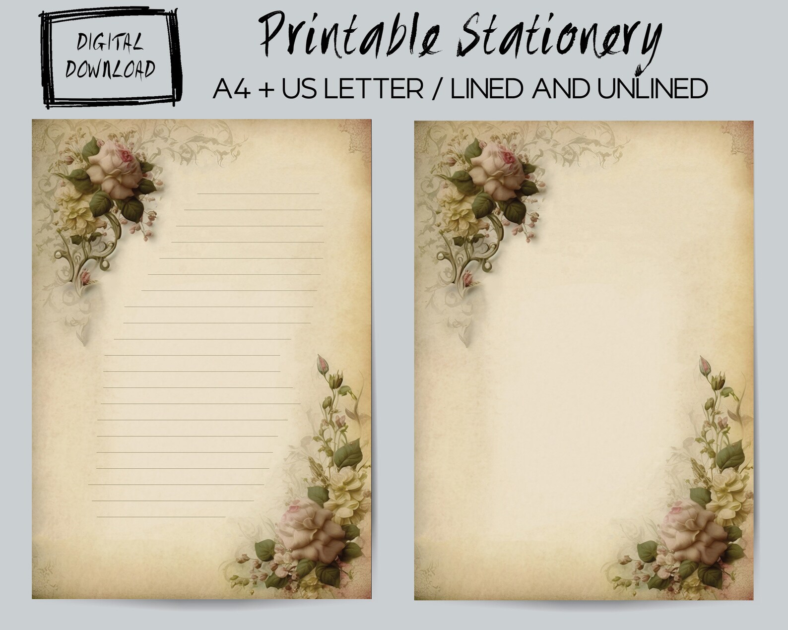 INSTANT DOWNLOAD Stationary Paper Pack, Printable Digital Sheets ...