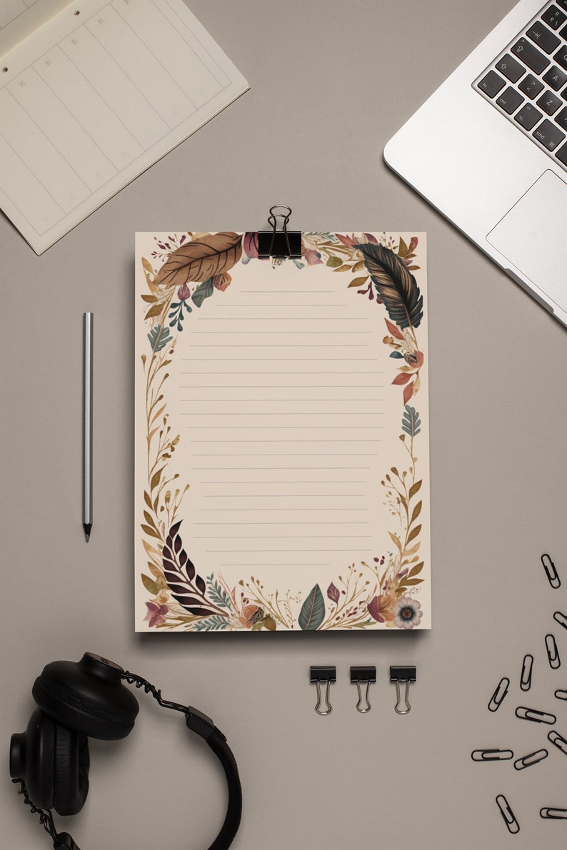 Printable Stationery Papers, Digital Download Boho Floral A4 & US ...