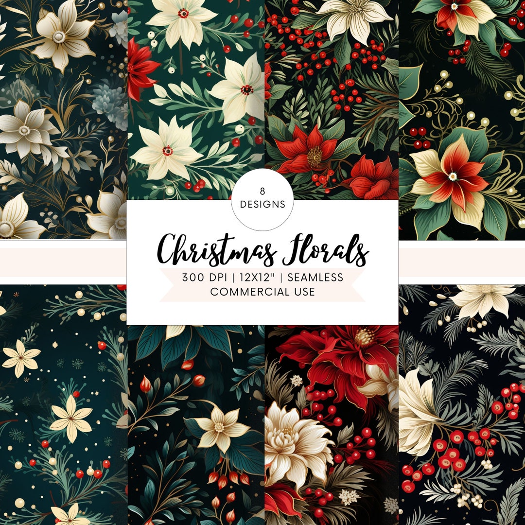 SEAMLESS PATTERN 8 Digital Papers - Christmas Seasonal Winter Holidays ...