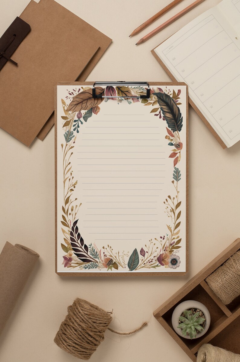 Printable Stationery Papers, Digital Download Boho Floral A4 & US ...