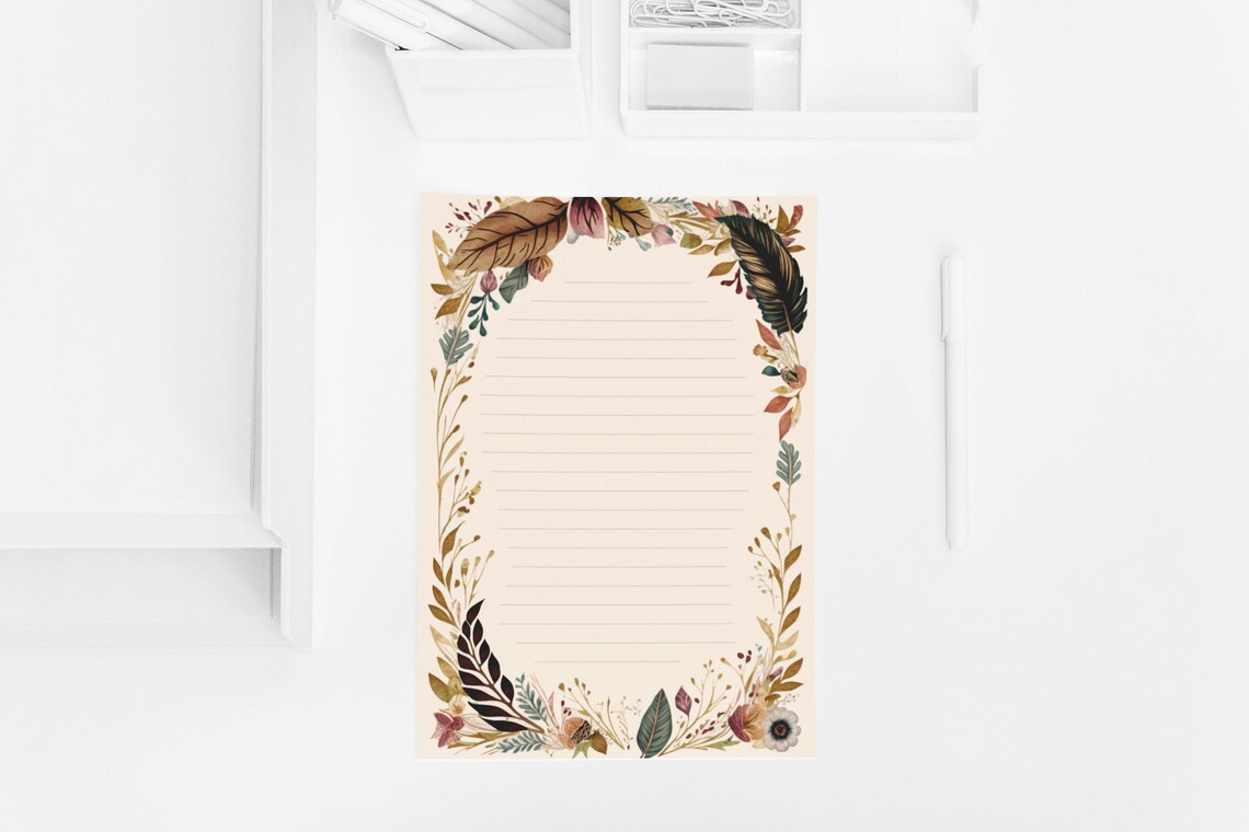Printable Stationery Papers, Digital Download Boho Floral A4 & US ...