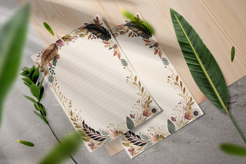 Printable Stationery Papers, Digital Download Boho Floral A4 & US ...