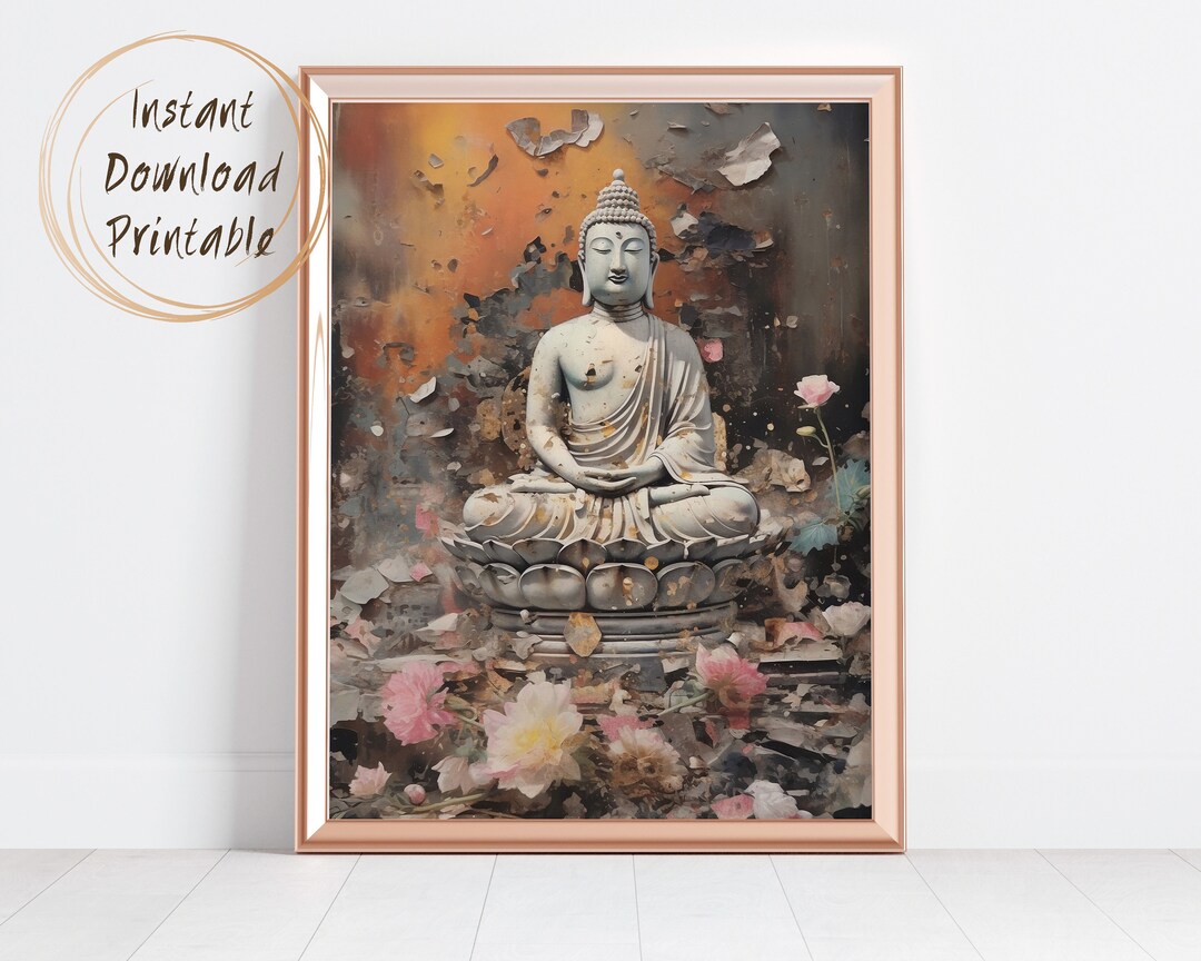 DIGITAL DOWNLOAD - Buddha Floral Printable Wall Art, Buddhist Poster ...