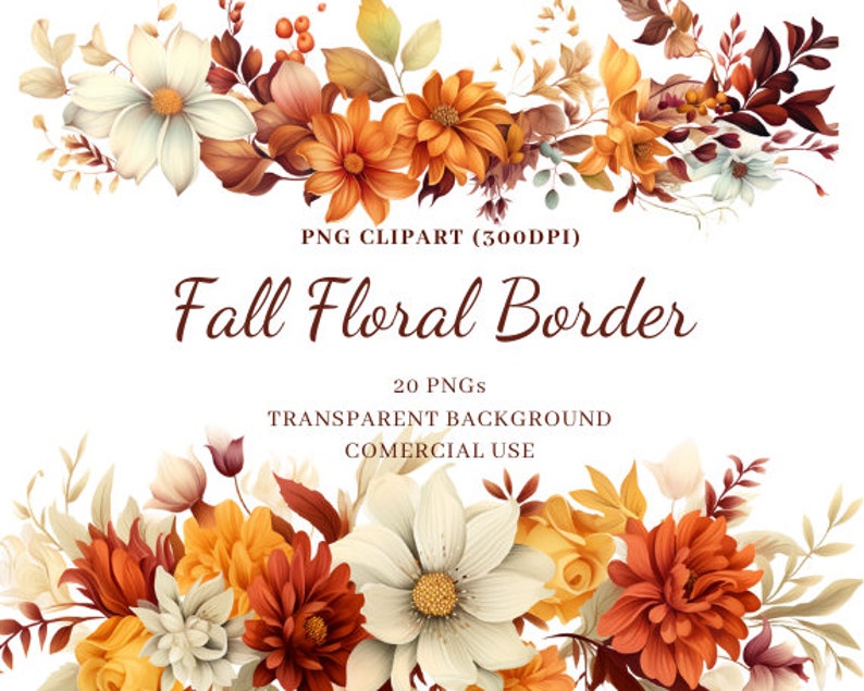 20-fall Floral Border Watercolor Clipart, High Quality PNG, Transparent ...