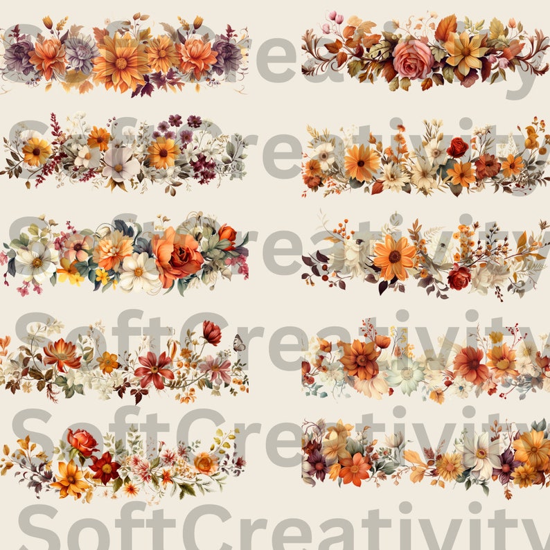 20-fall Floral Border Watercolor Clipart, High Quality PNG, Transparent ...