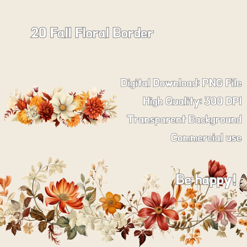 20-fall Floral Border Watercolor Clipart, High Quality PNG, Transparent ...