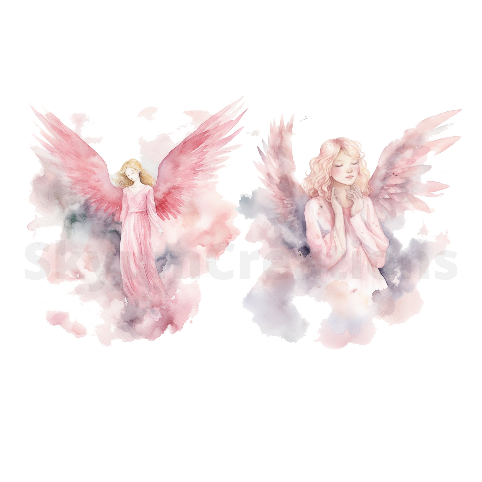 Beautiful Angel Watercolor Clipart Bundle Digital PNG - Etsy