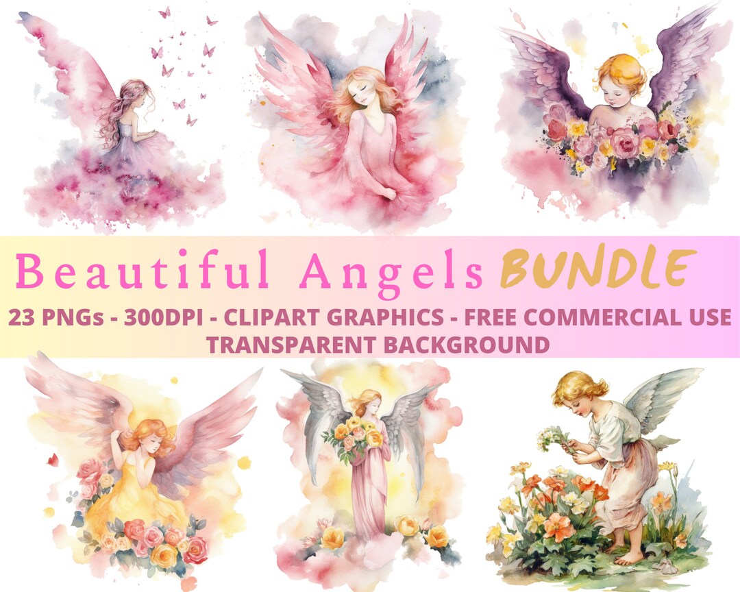 Beautiful Angel Watercolor Clipart Bundle Digital PNG - Etsy