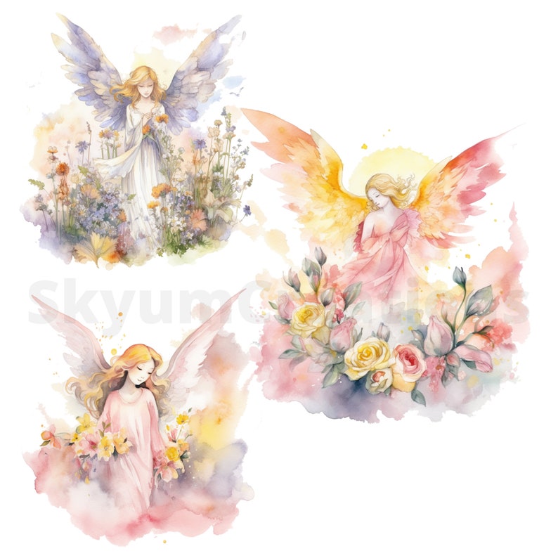 Beautiful Angel Watercolor Clipart Bundle Digital PNG - Etsy