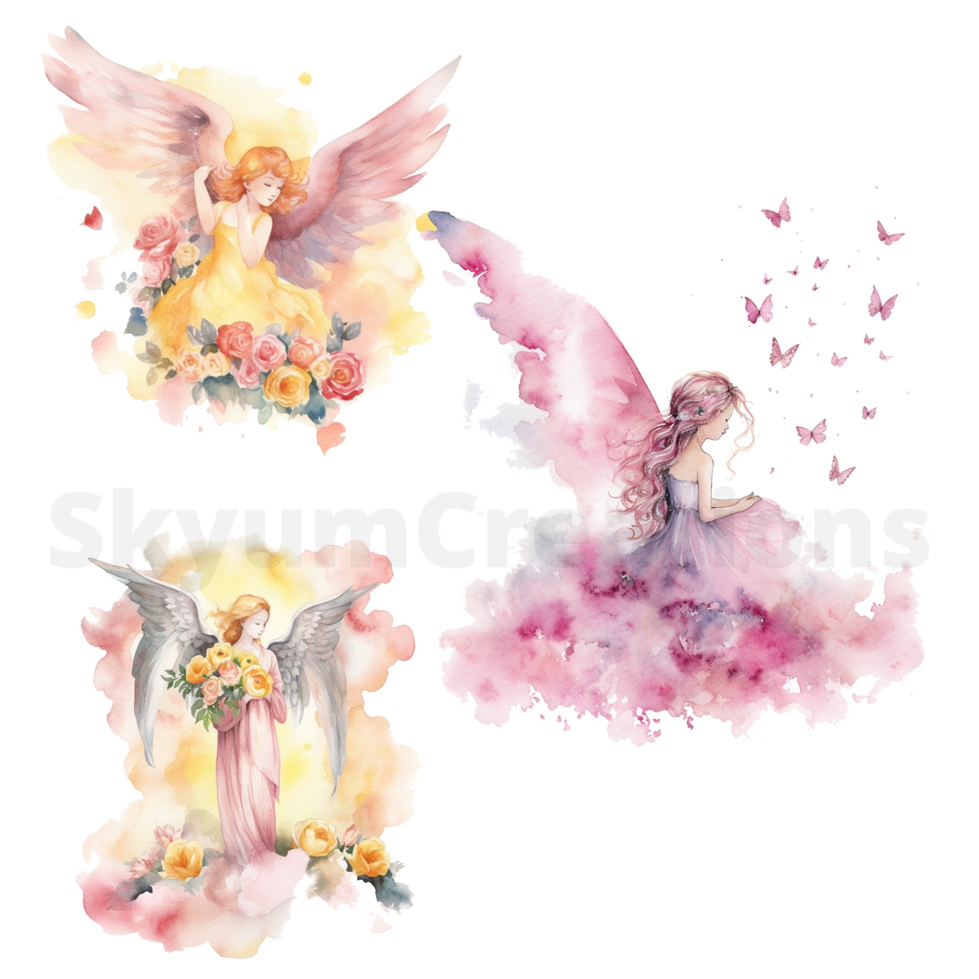 Beautiful Angel Watercolor Clipart Bundle Digital PNG - Etsy