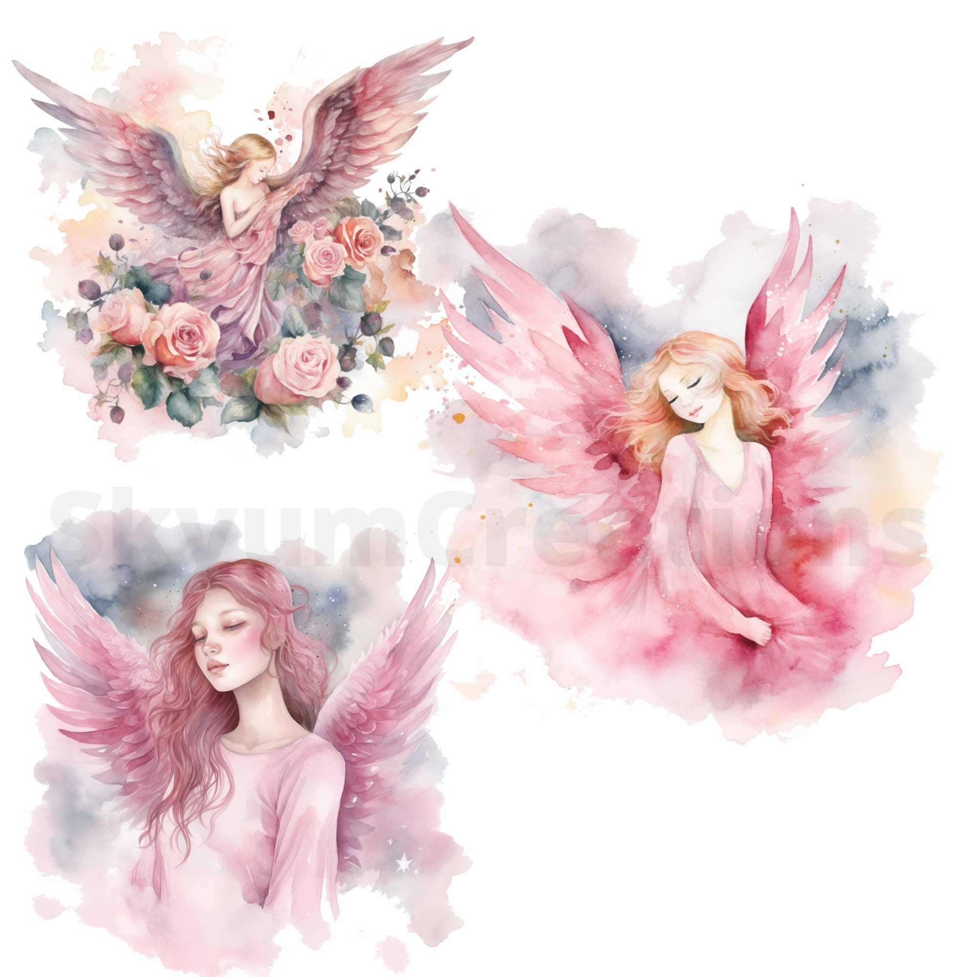 Beautiful Angel Watercolor Clipart Bundle Digital PNG - Etsy