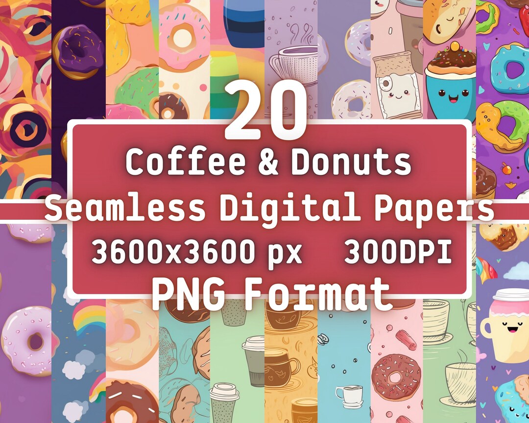 Coffee and Donuts Digital Paper Seamless Pattern Commercial - Etsy