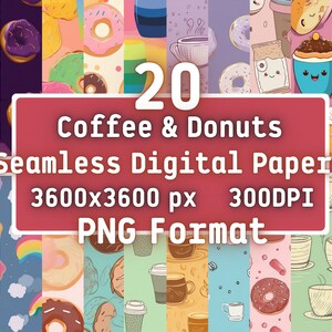 Coffee and Donuts Digital Paper Seamless Pattern Commercial - Etsy
