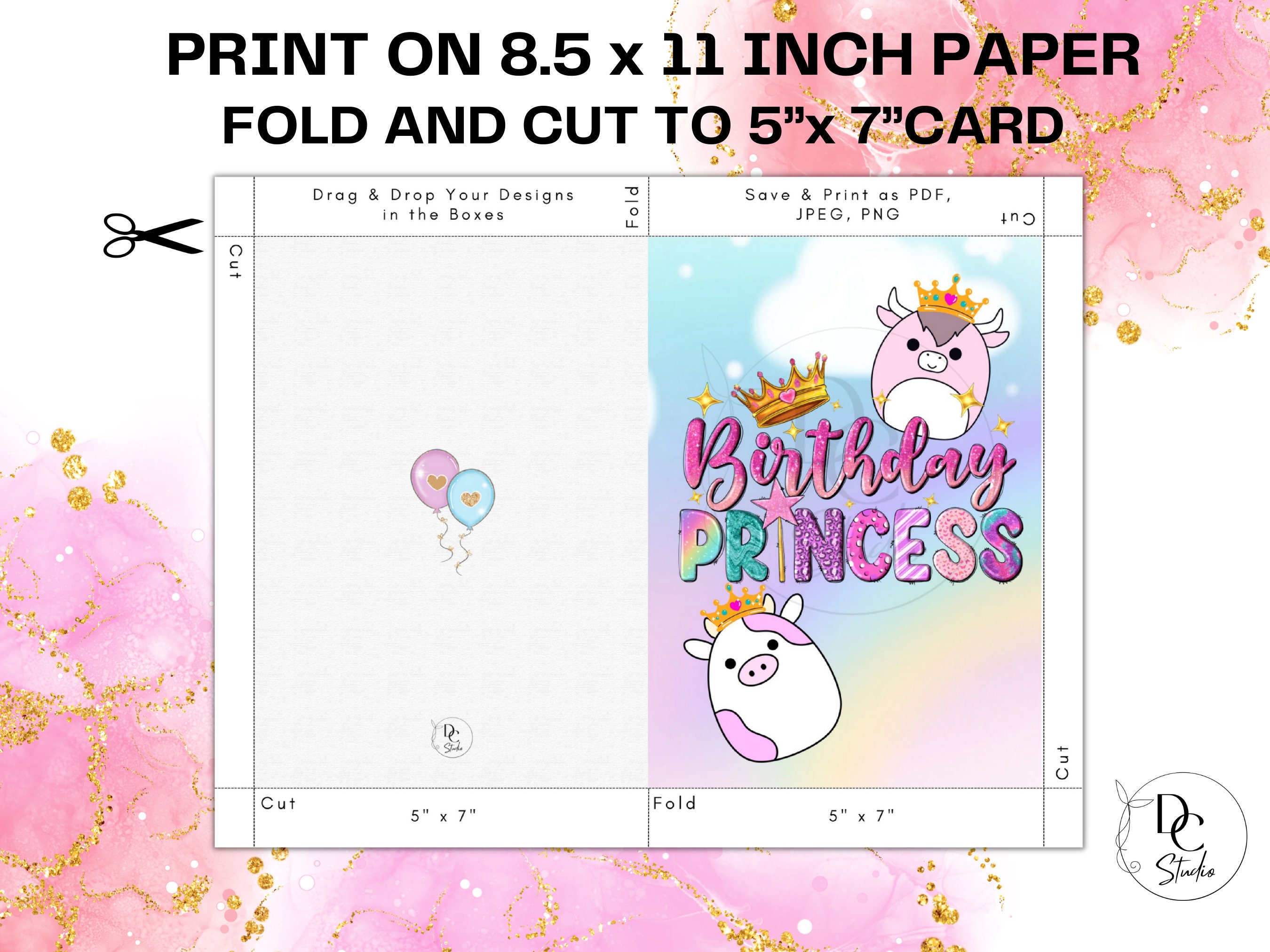 Birthday Princess Squish Mallow Card, Printable Birthday Card, Instant ...