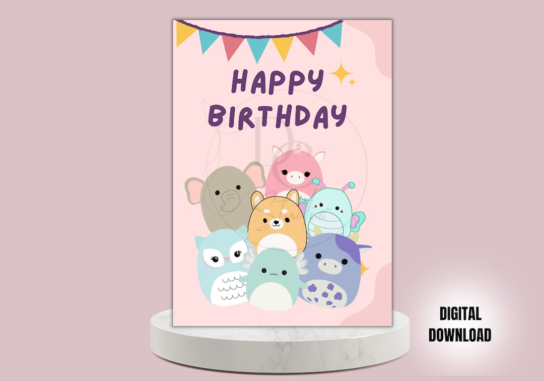 Digital Squish-mallow Birthday Card, Printable Birthday Card, Instant ...