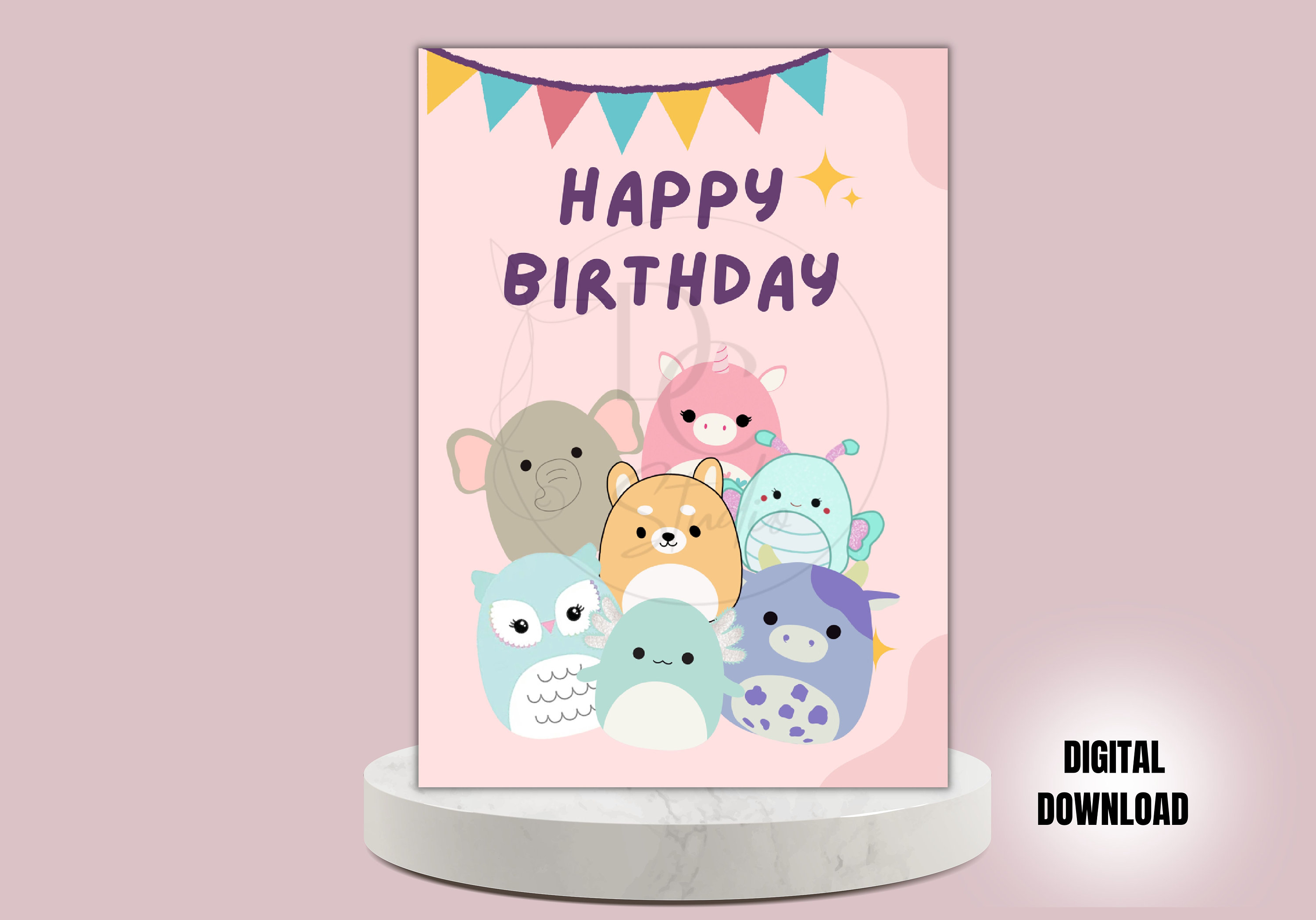 Digital Squish-mallow Birthday Card, Printable Birthday Card, Instant ...