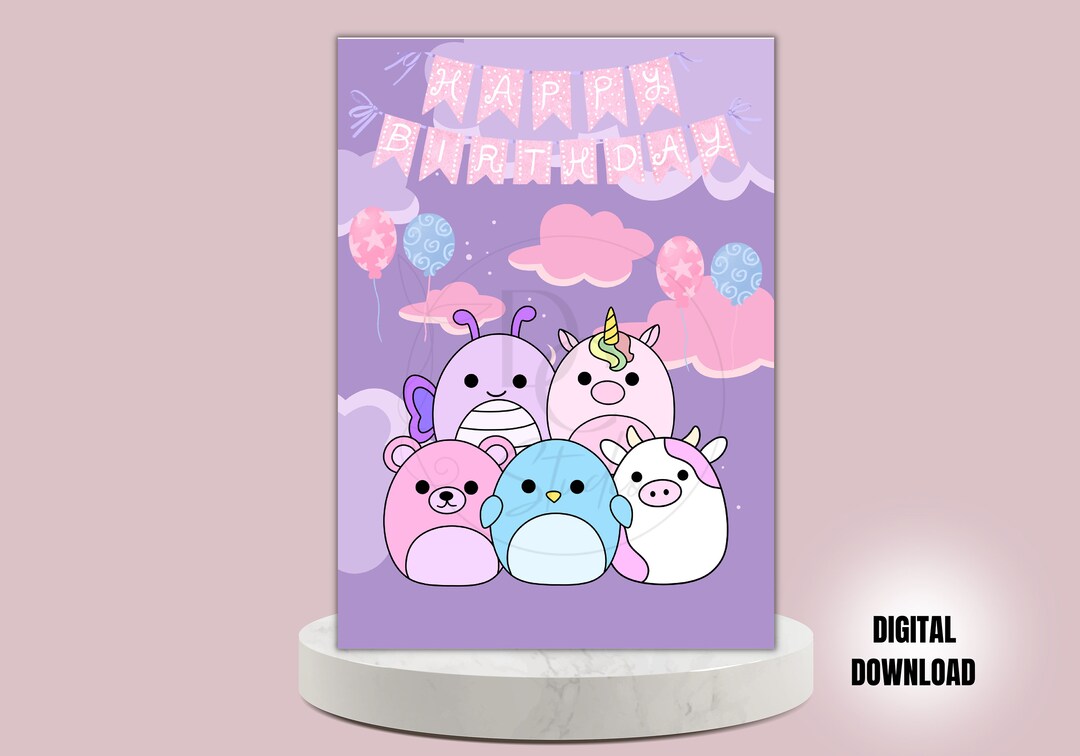 Digital Squish Mallow Birthday Card, Squishy Squad Card, Printable ...
