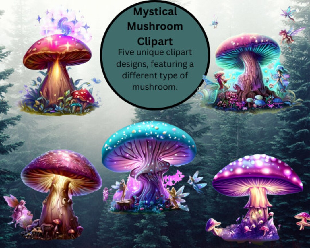 Mystical Mushroom Clipart Bundle With Transparent Backgrounds - Etsy