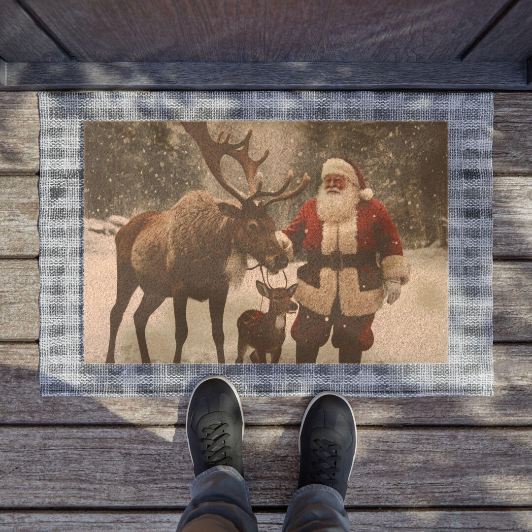 Santa and Reindeer Coir Doormat: Festive Holiday Welcome Mat - Etsy