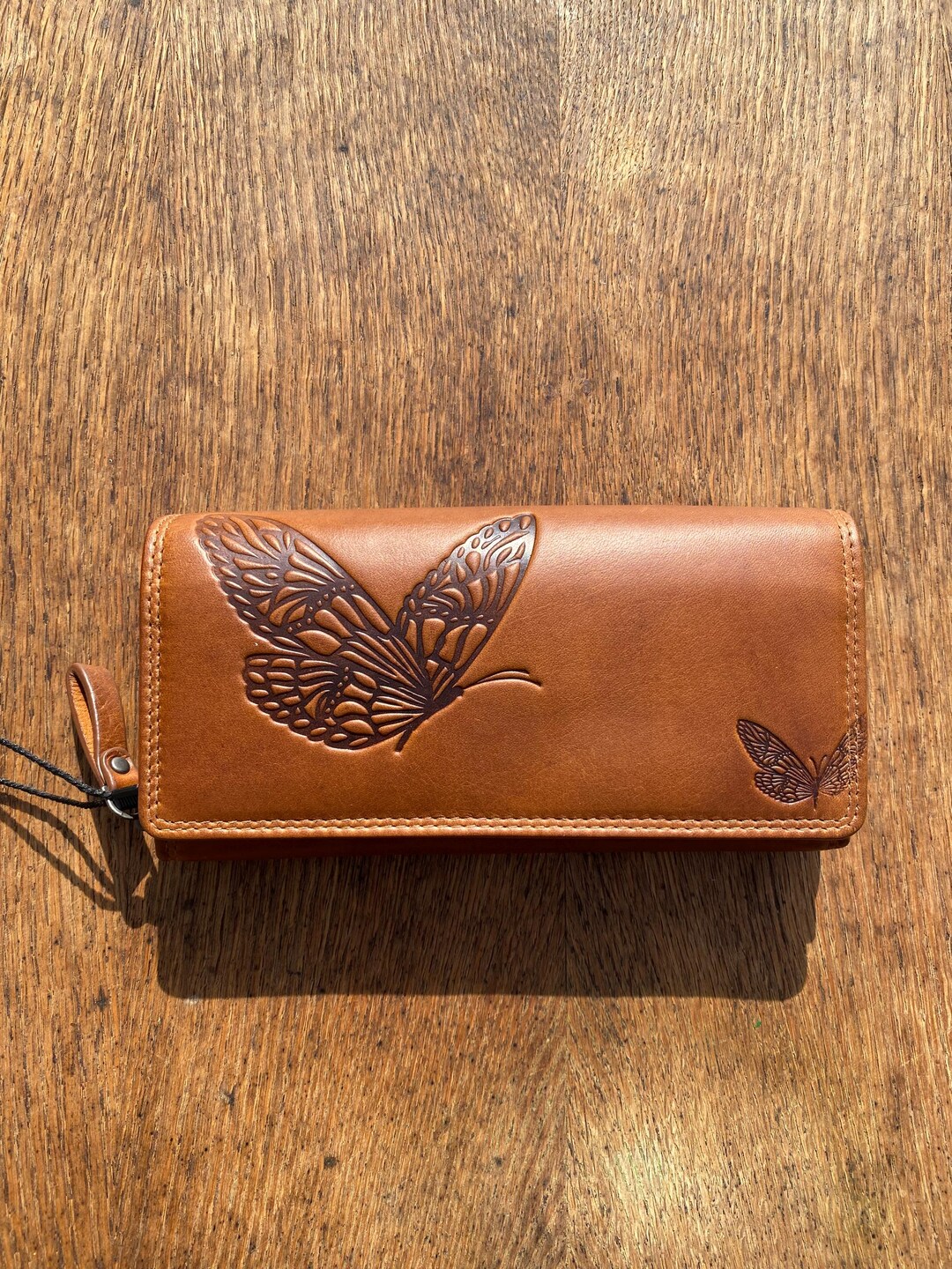 Large Natural Leather Women's Purse With Butterflies - 19x10 Cm Brown ...