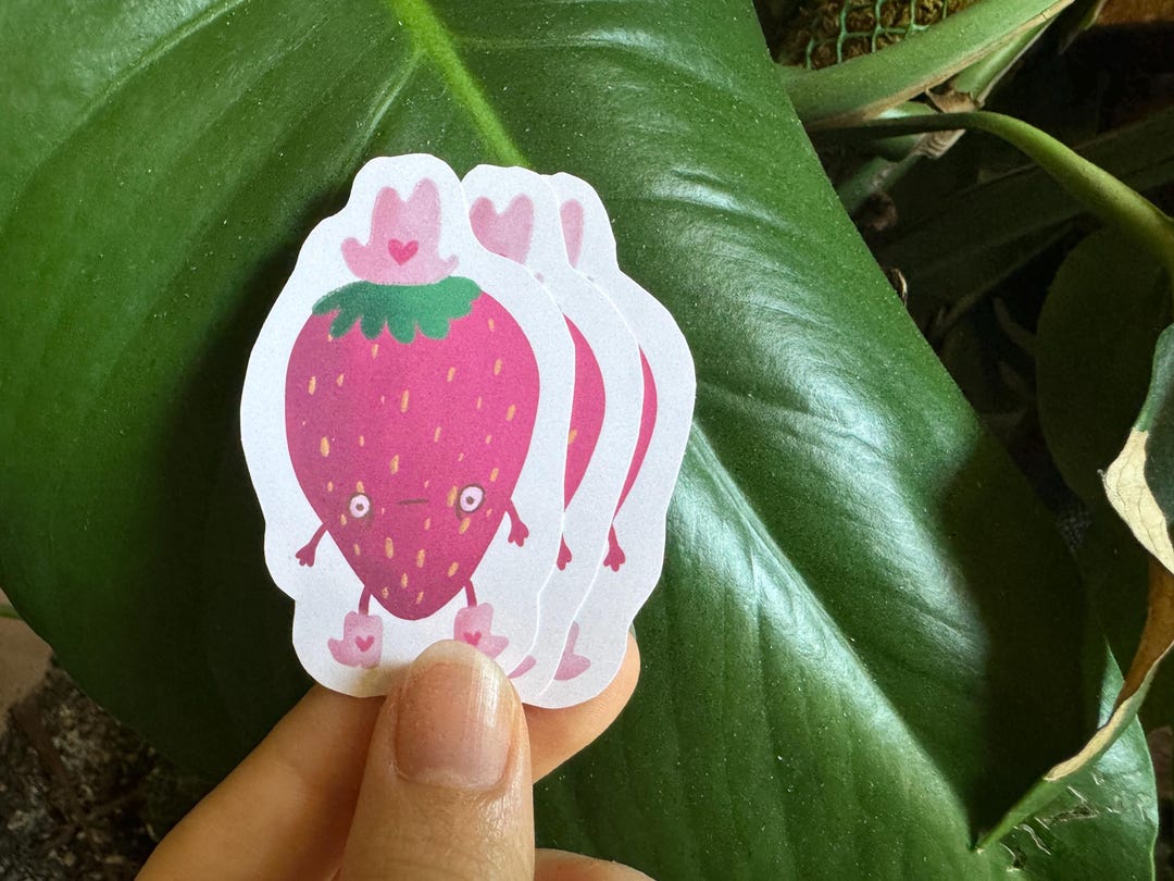 A Startled Cowboy Strawberry Sticker - Etsy