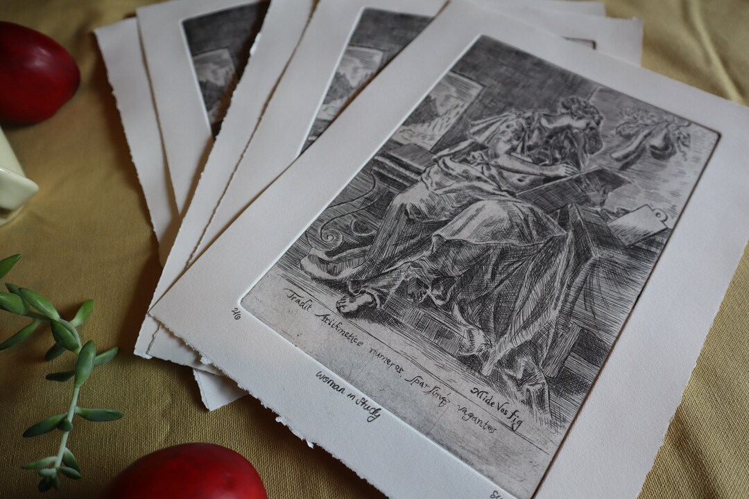 Original Etching of Woman Sitting in Study, Limited Edition, Handmade ...